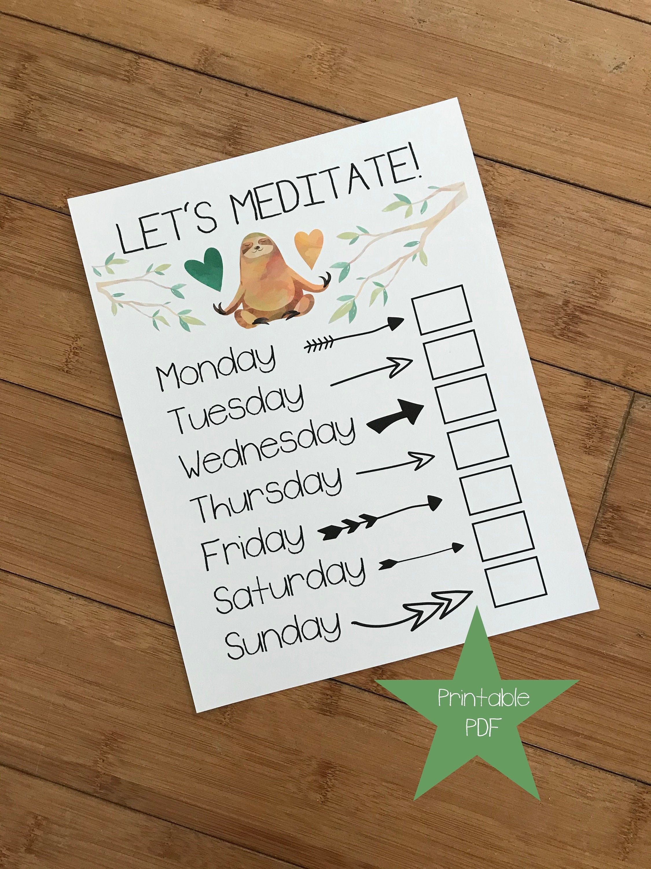 Printable Weekly Meditation Chart for Kids - Etsy
