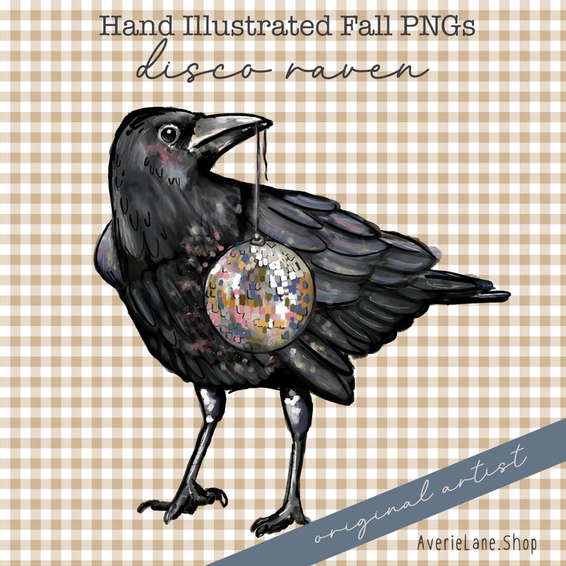 Disco Raven PNG, Fall Halloween Crow With Disco Ball (digital Download ...