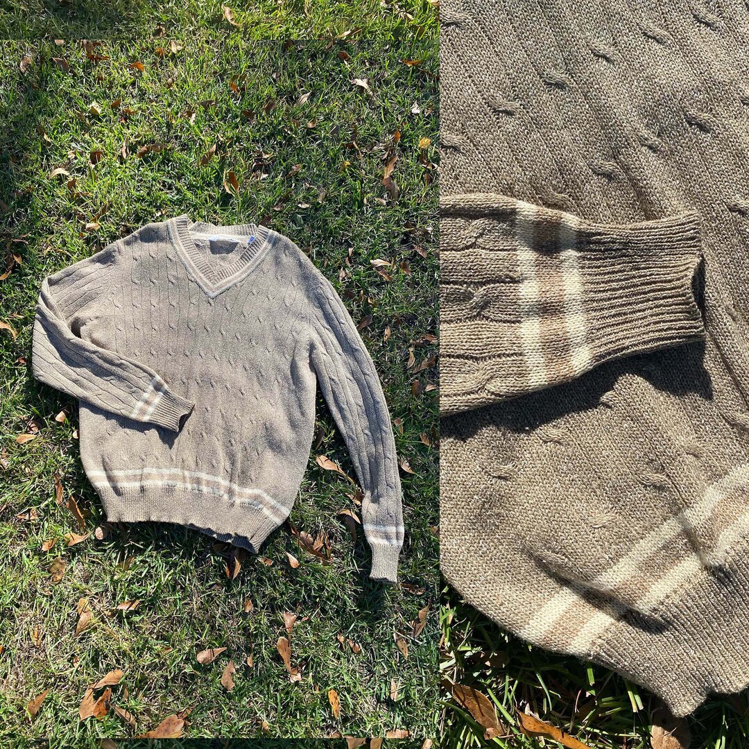 Vintage 90s Gian Marco Tan Cable Knit V-neck Sweater - Etsy