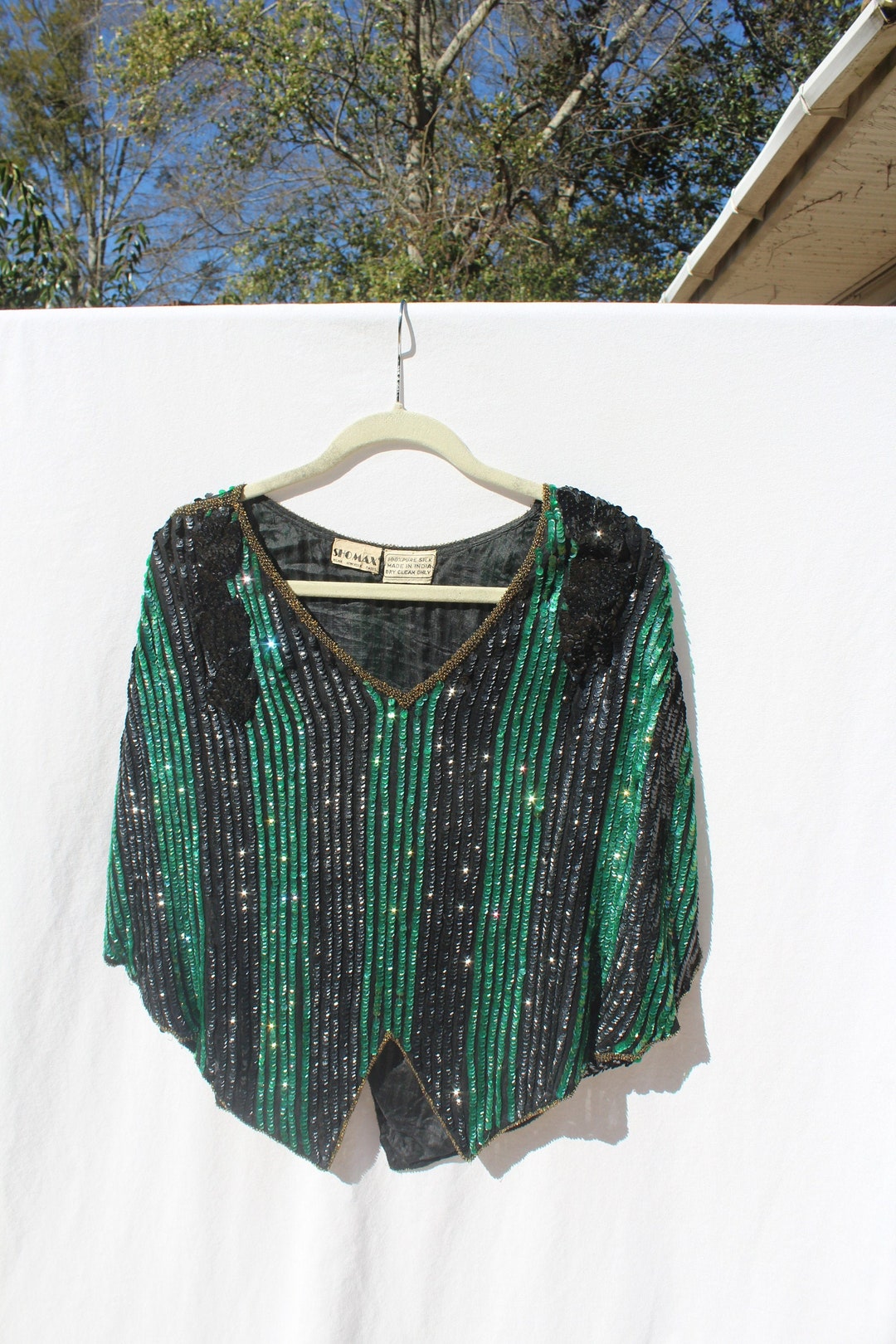 Vintage 60s Silk Sequin Shaw - Etsy
