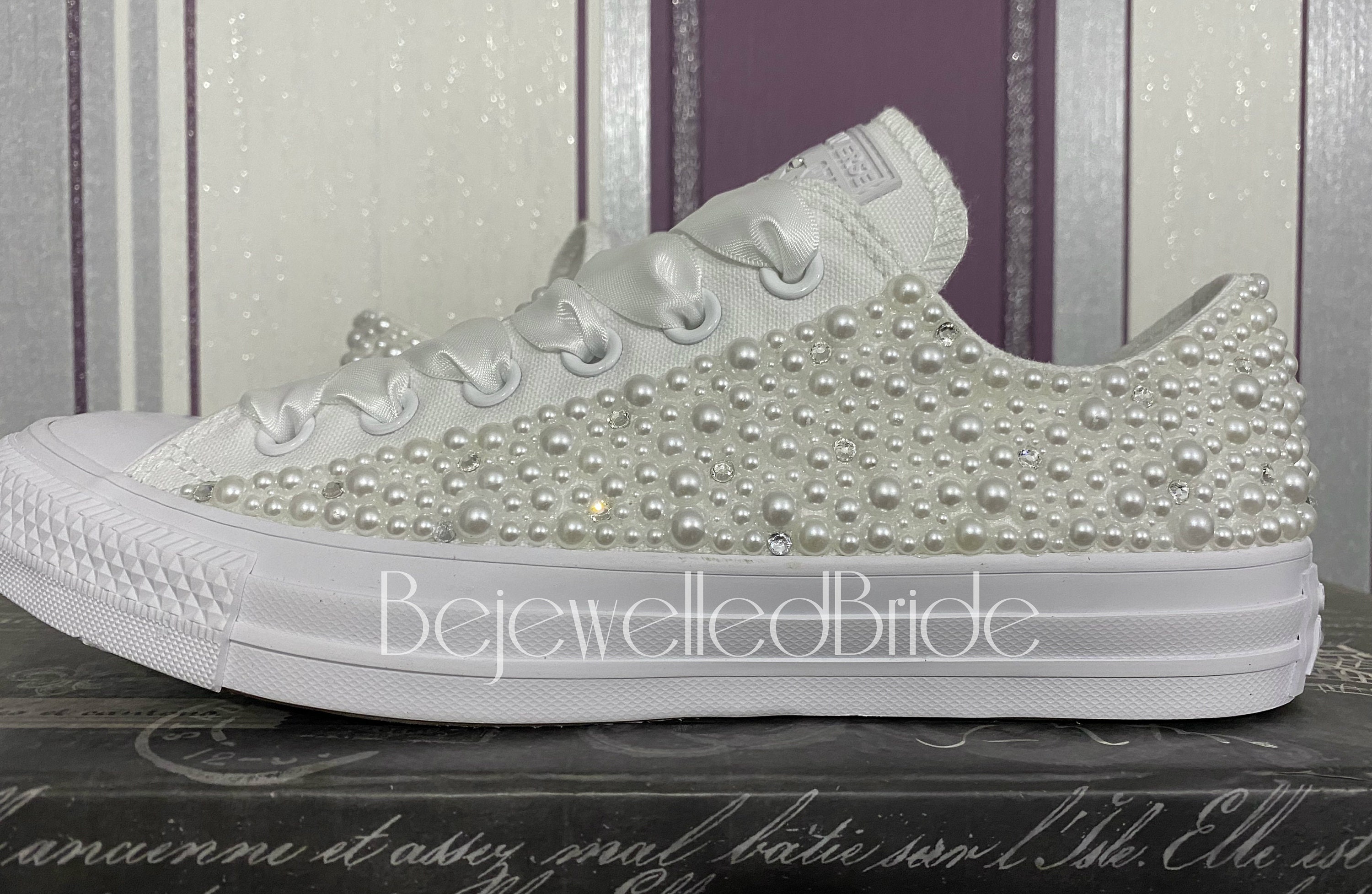 White wedding converse with pearl and swarovski crystal all | Etsy