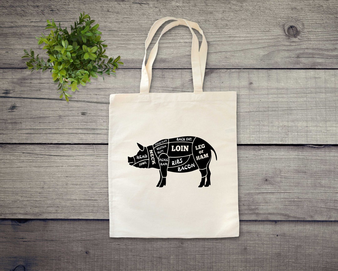 Pig Butcher Meat Cuts Diagram Reusable Canvas Tote Bag, Reusable ...