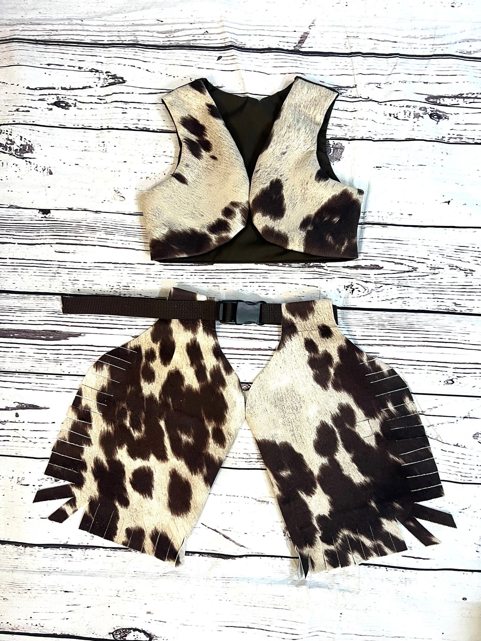 Cowprint Faux Fur Infant Cowboy Outfit, Western Vest and Chaps, Western ...