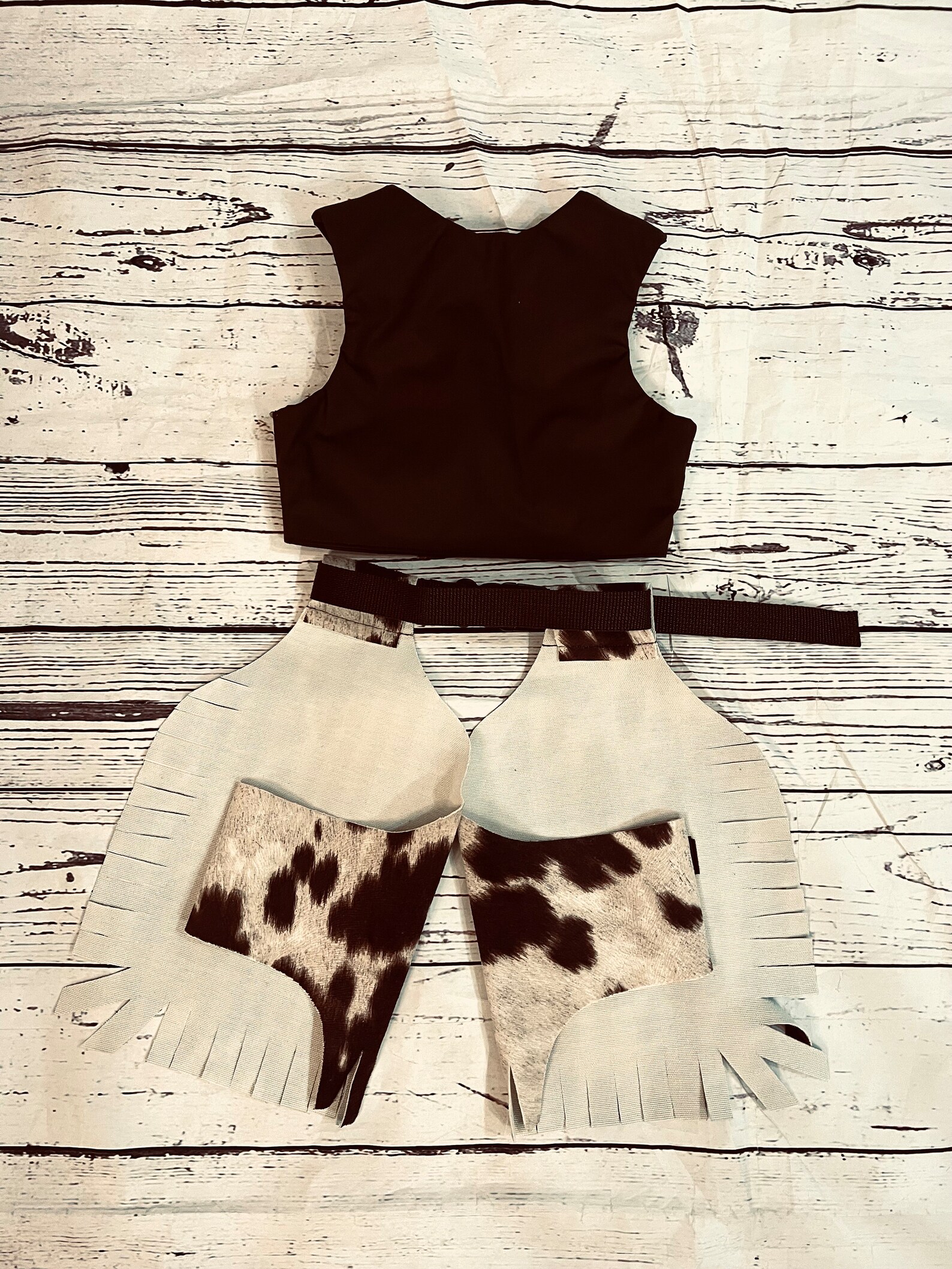 Cowprint Faux Fur Infant Cowboy Outfit, Western Vest and Chaps, Western ...