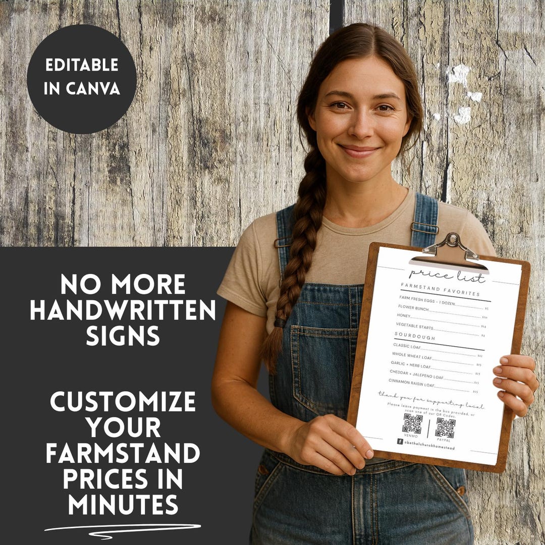 Editable Farmstand Price List Template: Printable Vendor Sign (canva ...