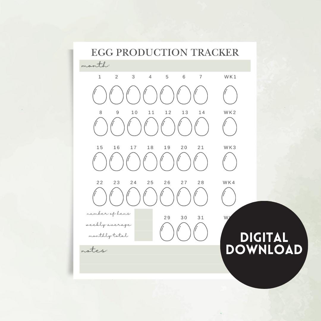 Printable Monthly Egg Production Tracker | Daily Egg Count Log ...