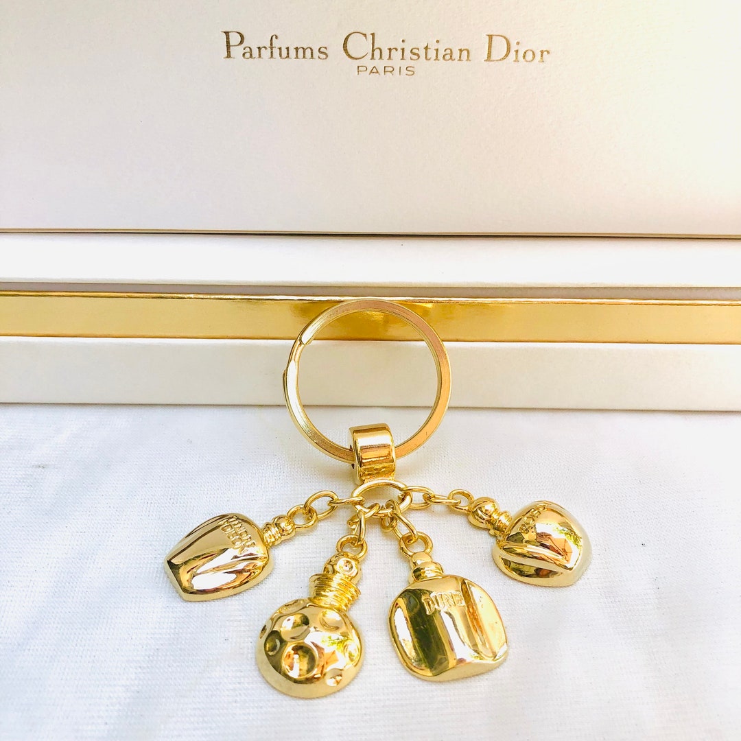 Vintage Christian Dior Goldtone Mini PERFUME CHARMS Key Ring Keyholder ...