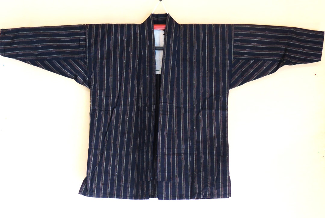 Boro Shima Jacket, Cotton Japanese Denim Vintage Kimono Jacket, Stripes ...