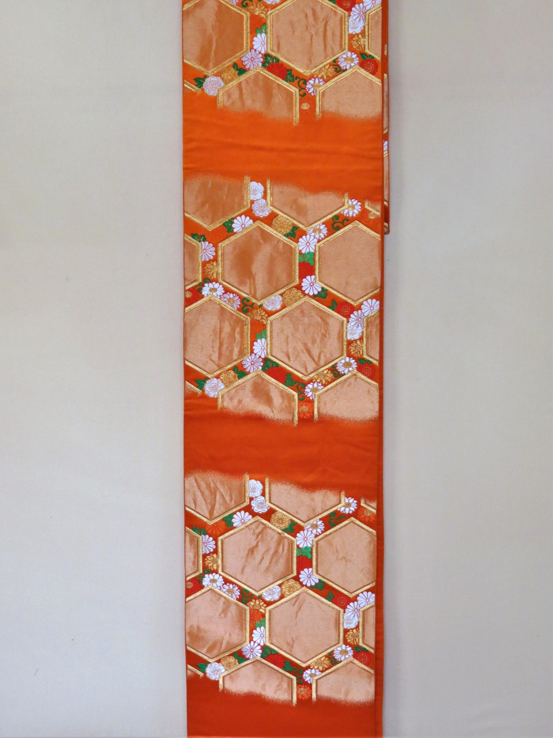 OBI TABLE RUNNER, Unused Vintage Japanese Silk Obi Kimono Belt, Flower ...