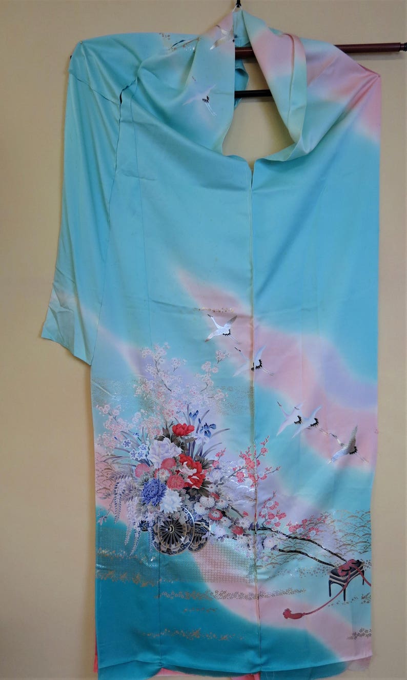 Kimono FABRIC Unsewn Tacked Fabric for FURISODE Cranes Flower - Etsy