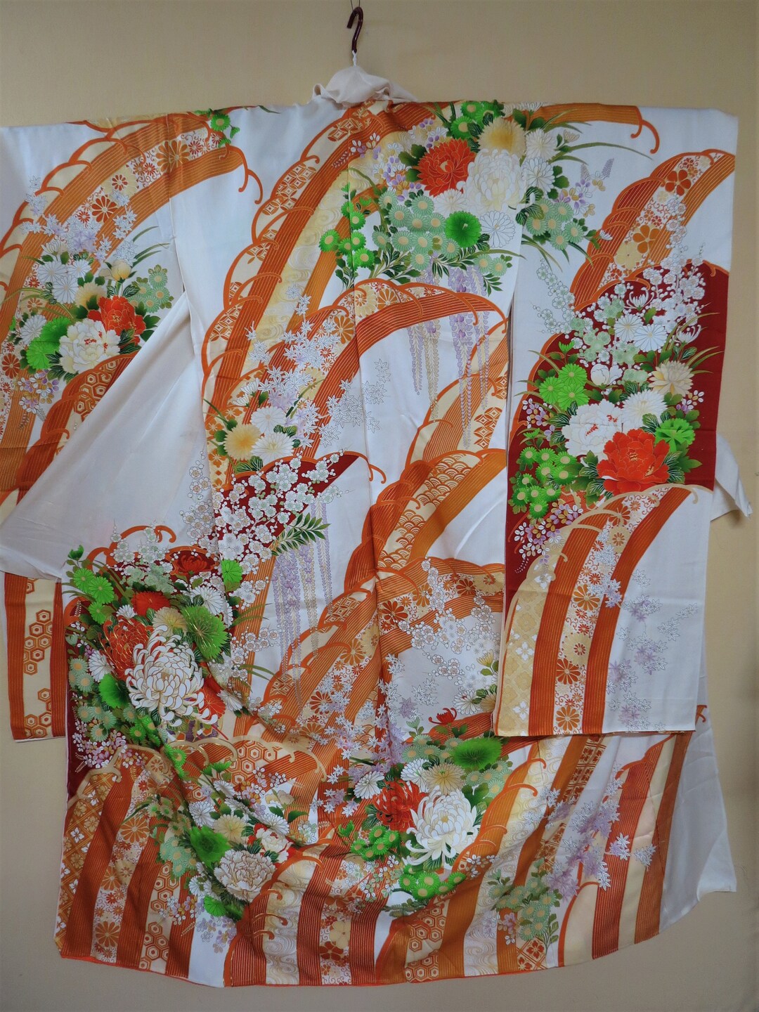DIY Kimono FABRIC, Furisode, Unsewn Kimono, Japanese Vintage Furisode ...