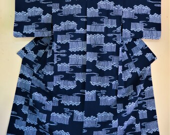 YUKATA / Kimono / Vintage Japanese Cotton Kimono / Indigo / Lovely ...