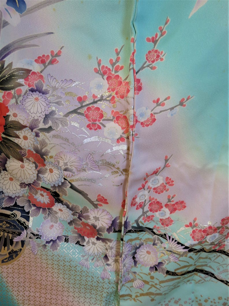 Kimono FABRIC Unsewn Tacked Fabric for FURISODE Cranes Flower - Etsy