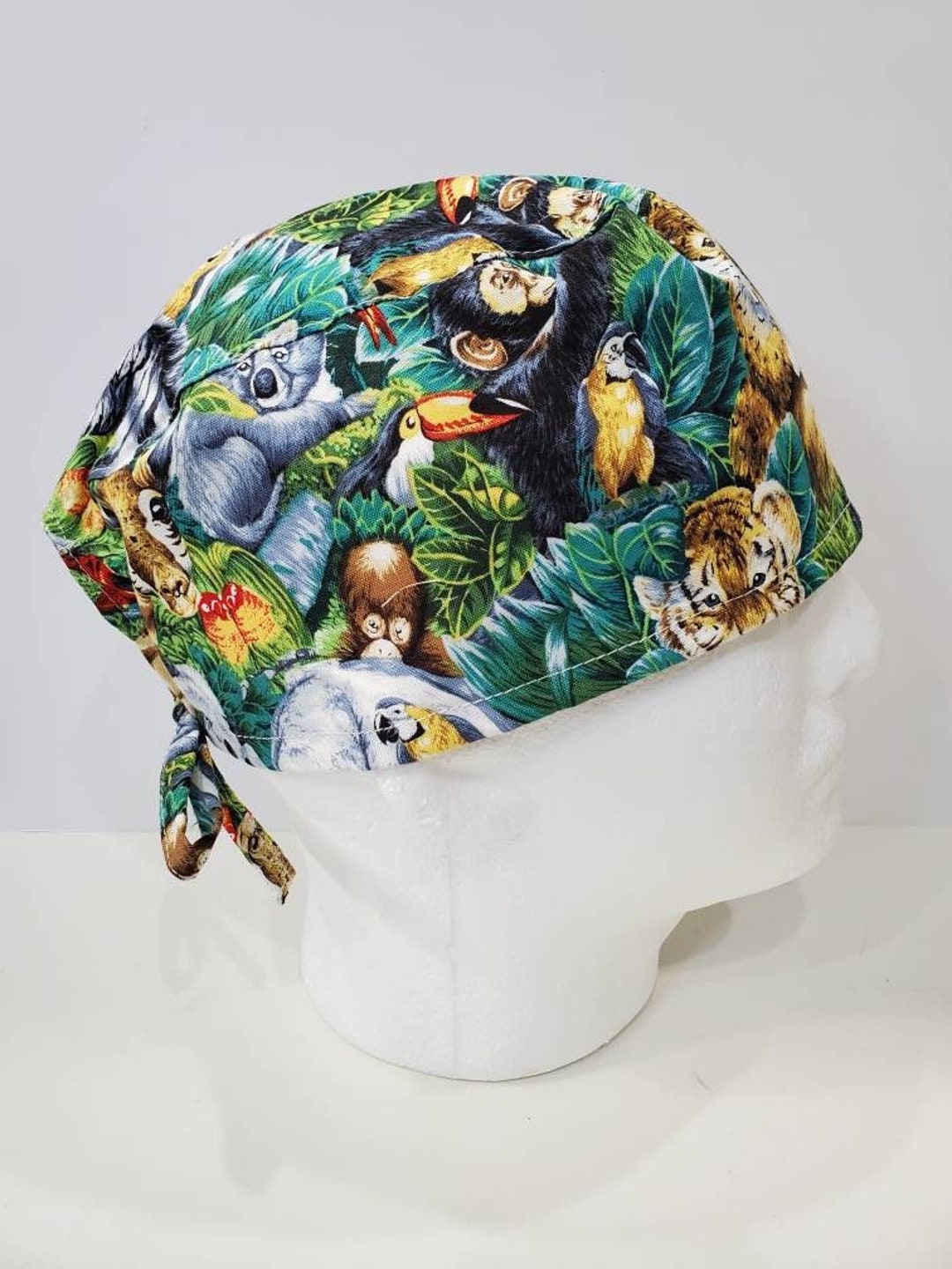 Men's Jungle Scrub Cap, Animals Veterinarian Surgical Cap, Jungle ...