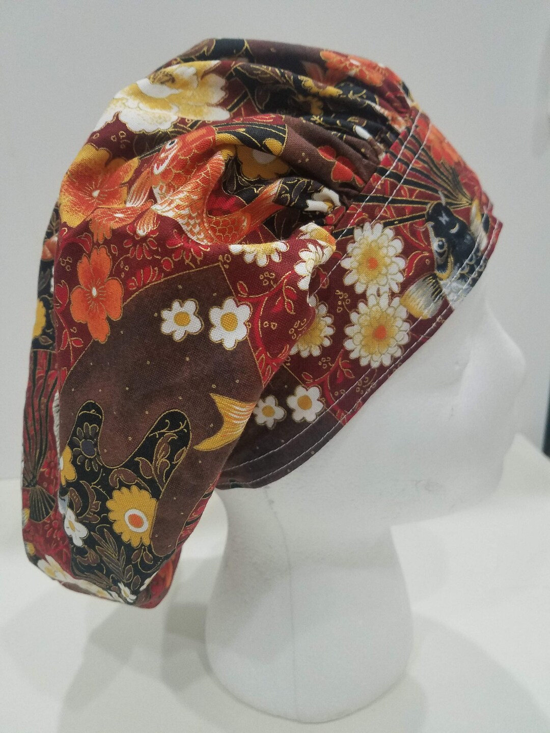 Orange and Brown Koi Fish Scrub Hat, Surgical Hat Adjustable, Scrub Cap ...
