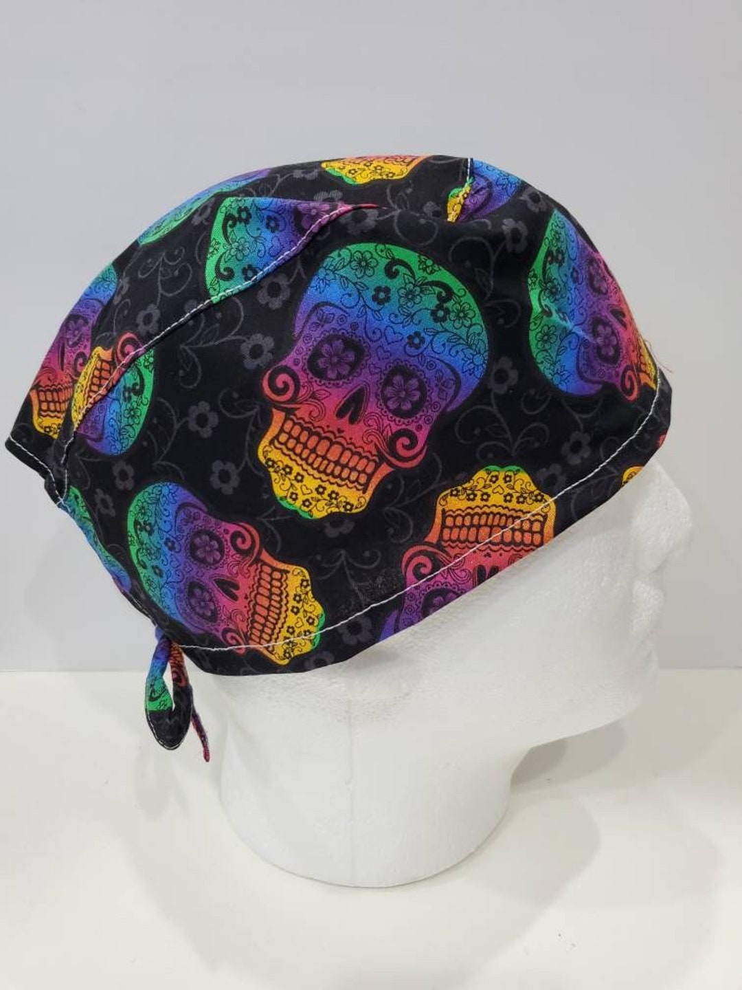 Men's Rainbow Sugar Skull Scrub Cap, Adjustable Surgical Hat - Etsy