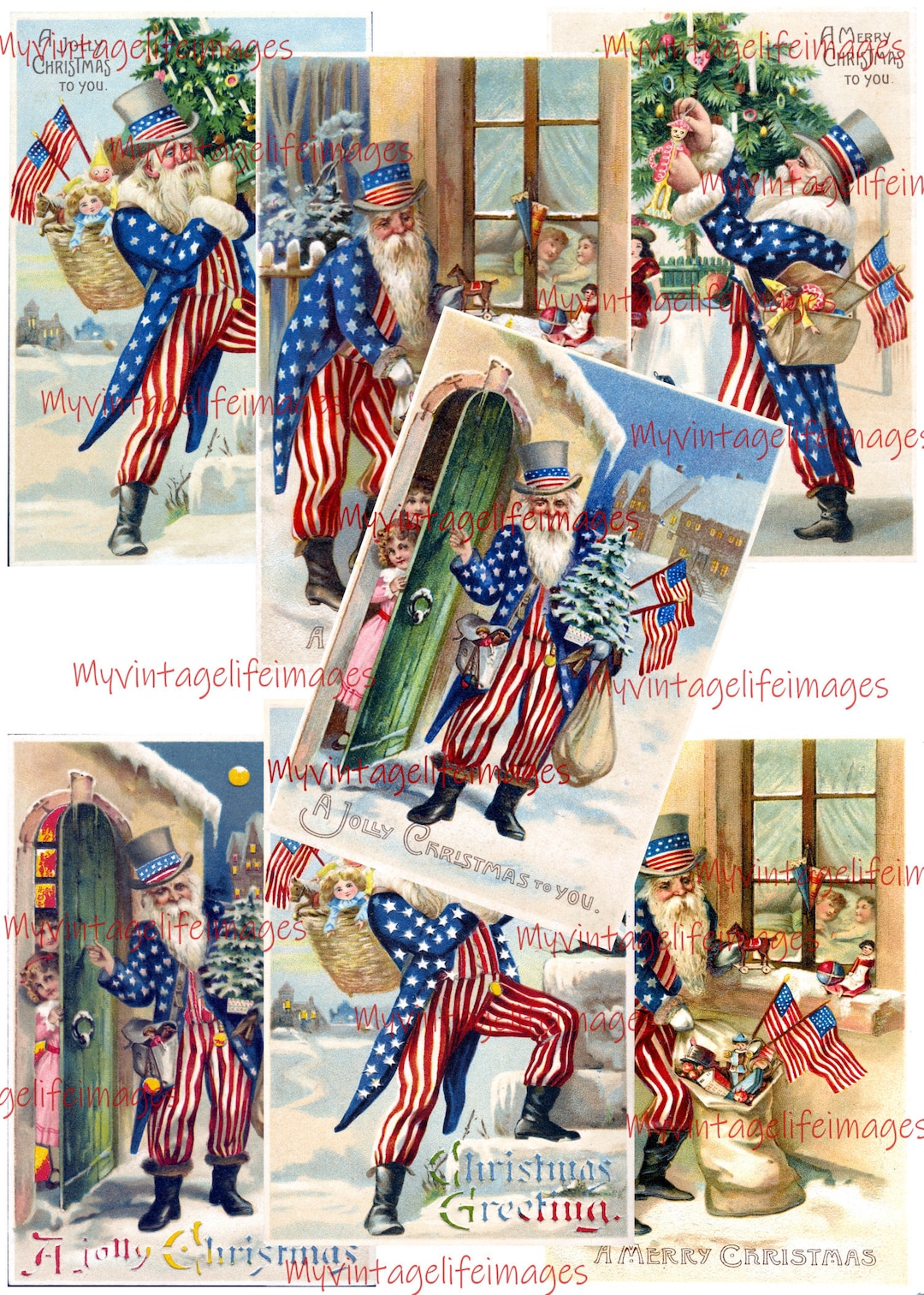 UNCLE SAM SANTA Vintage Clipart/digital Print Images - Instant Download ...