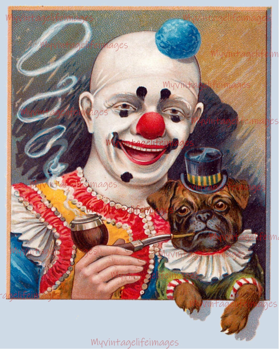 Circus CLOWN With PUG Dog Clipart/digital Images - Instant Download 1 ...