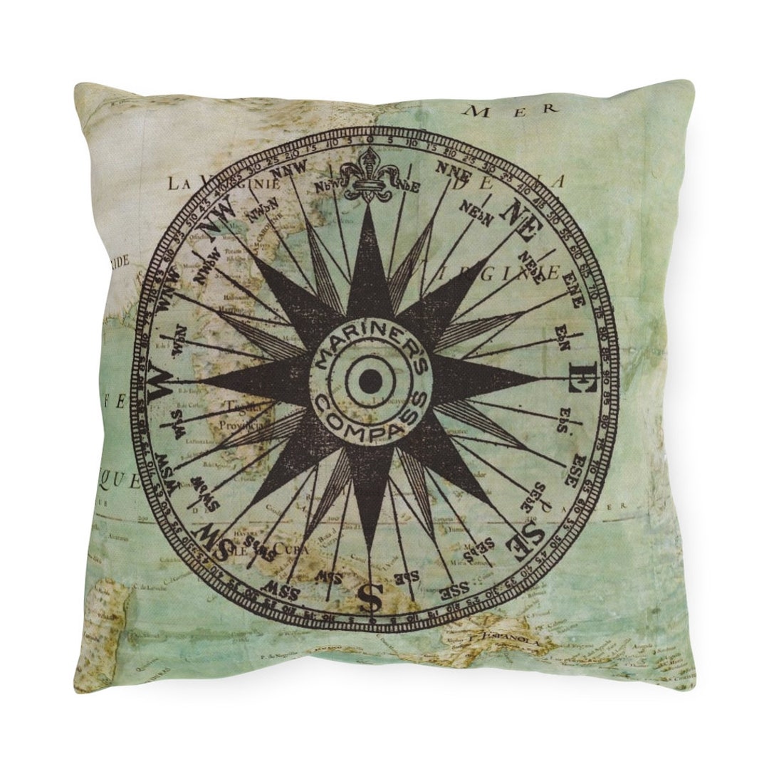 Antique Nautical Map With Compass Pillow Outdoor Pillows - Etsy