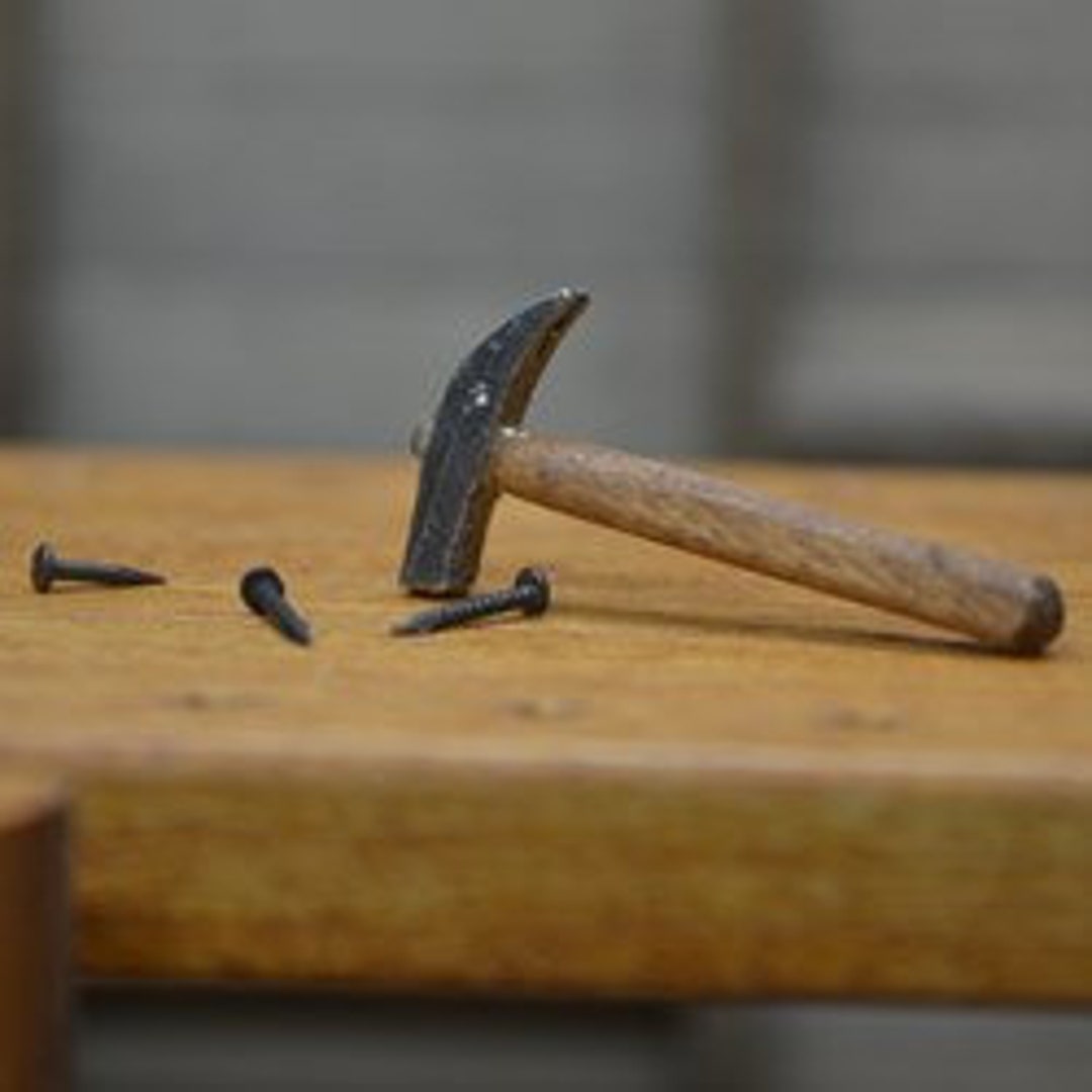 Miniature Hammer, Dollhouse Hammer and Nails, Dollhouse Wood Shop ...