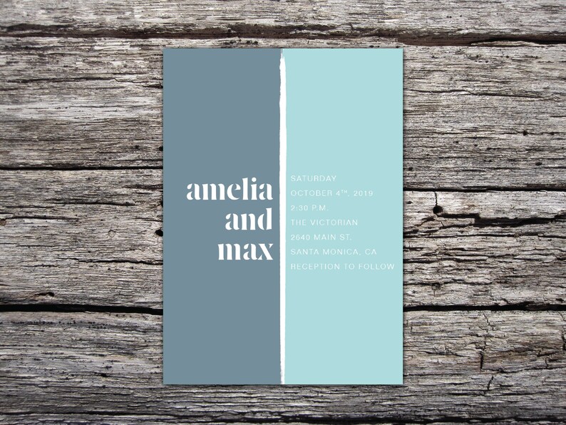 Wedding Invitation Colorblock Wedding Invite Brushstroke - Etsy