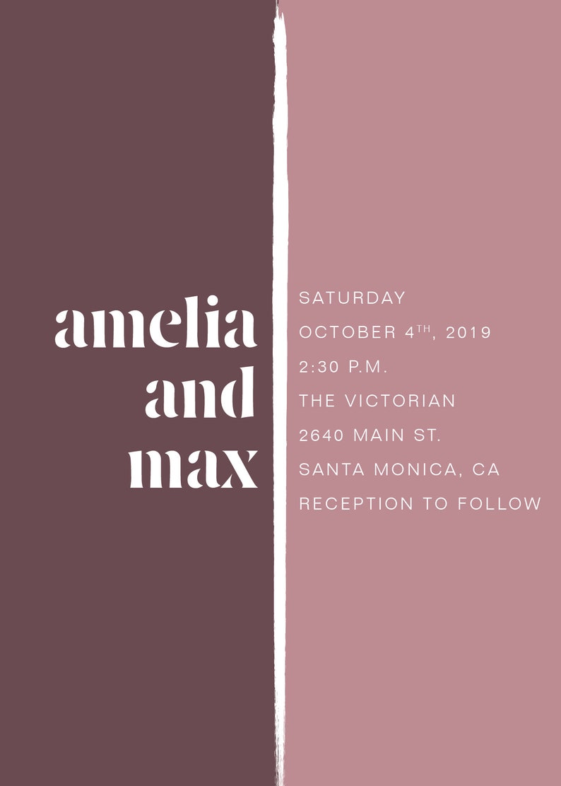 Wedding Invitation - Colorblock Wedding Invite - Brushstroke Wedding ...