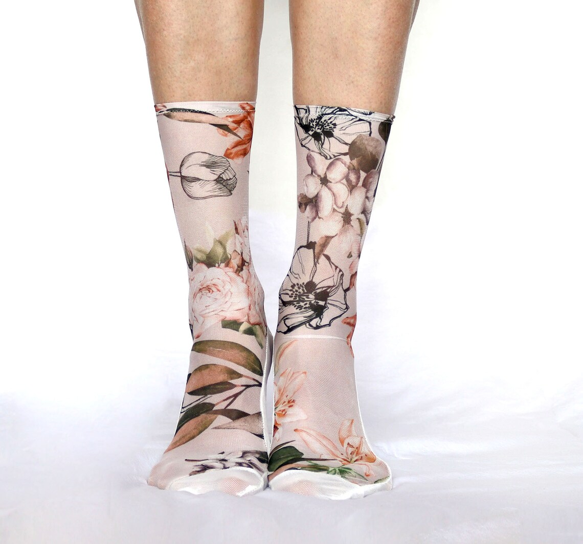 Floral Mesh Socks. Sheer Nylon Socks. Handmade Women's - Etsy