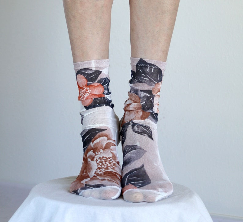 Floral Mesh Socks. Sheer Nylon Socks. Handmade Women's | Etsy