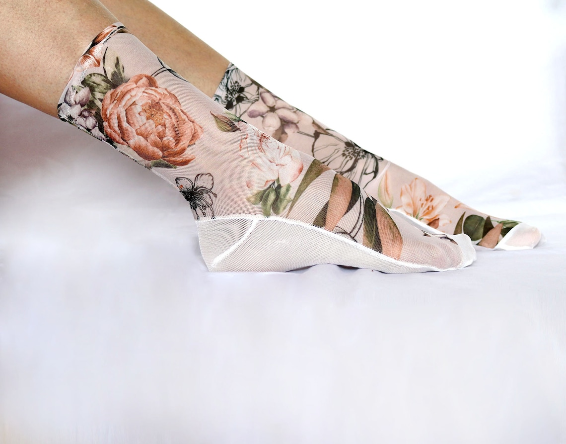 Floral Mesh Socks. Sheer Nylon Socks. Handmade Women's - Etsy
