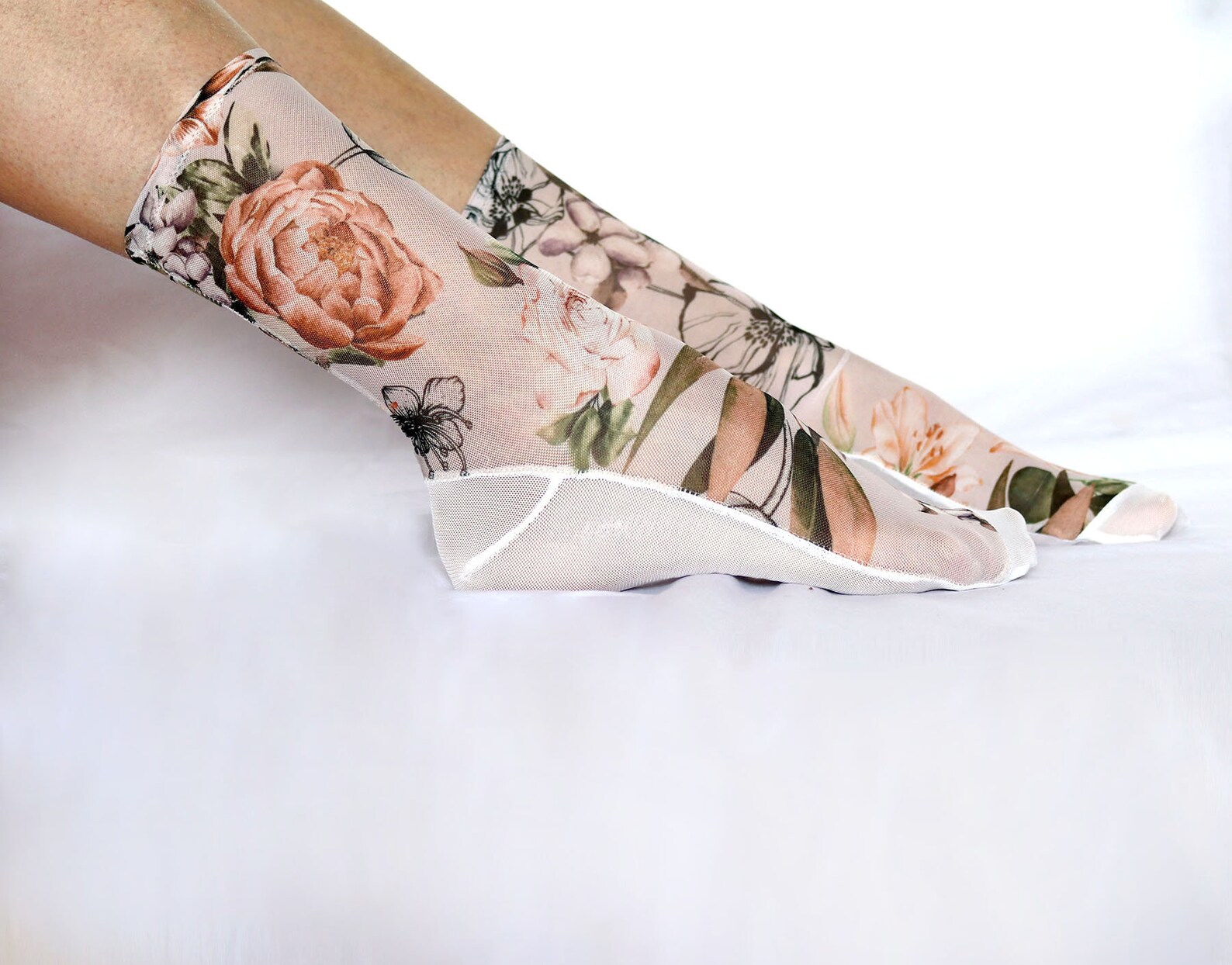 Floral Mesh Socks. Sheer Nylon Socks. Handmade Women's - Etsy