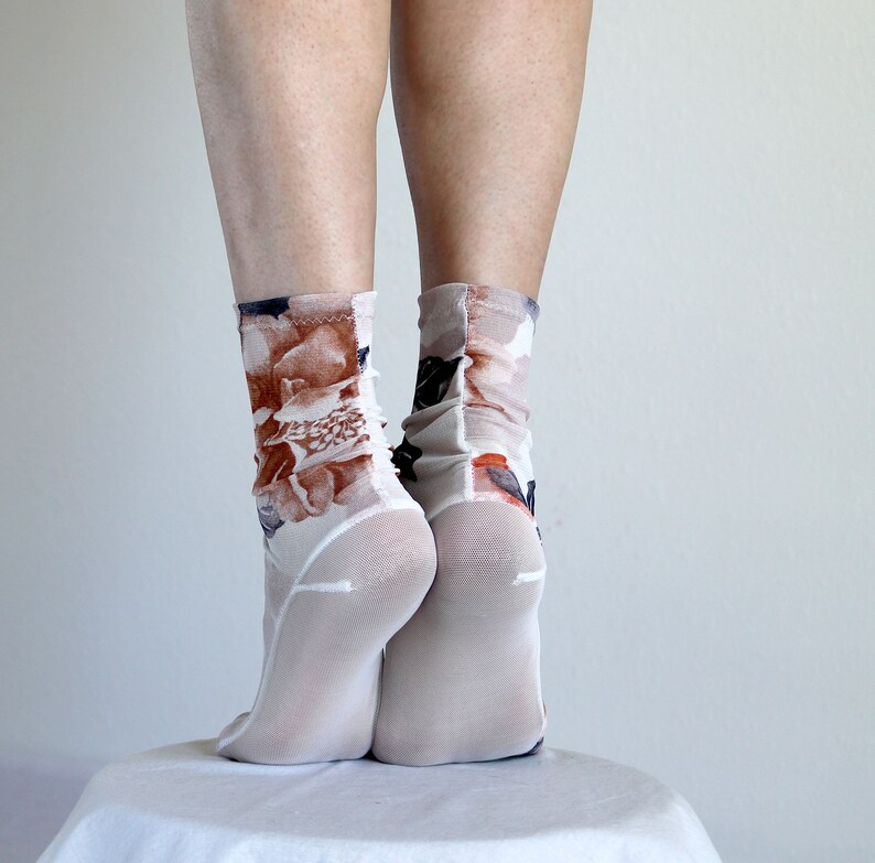 Floral Mesh Socks. Sheer Nylon Socks. Handmade Women's | Etsy