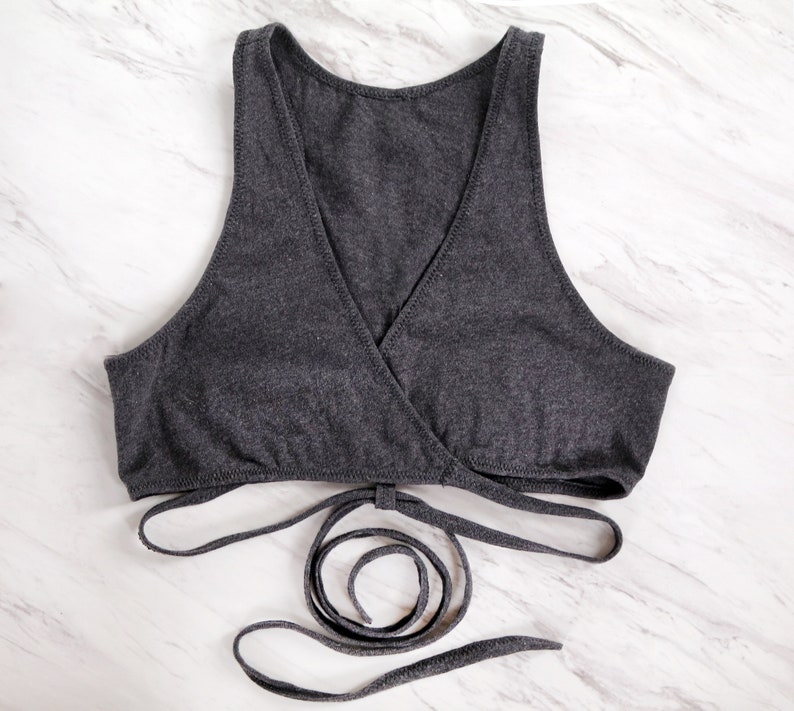 Charcoal Gray Pure Organic Cotton Wrap Around Bralette. Sensitive Skin ...