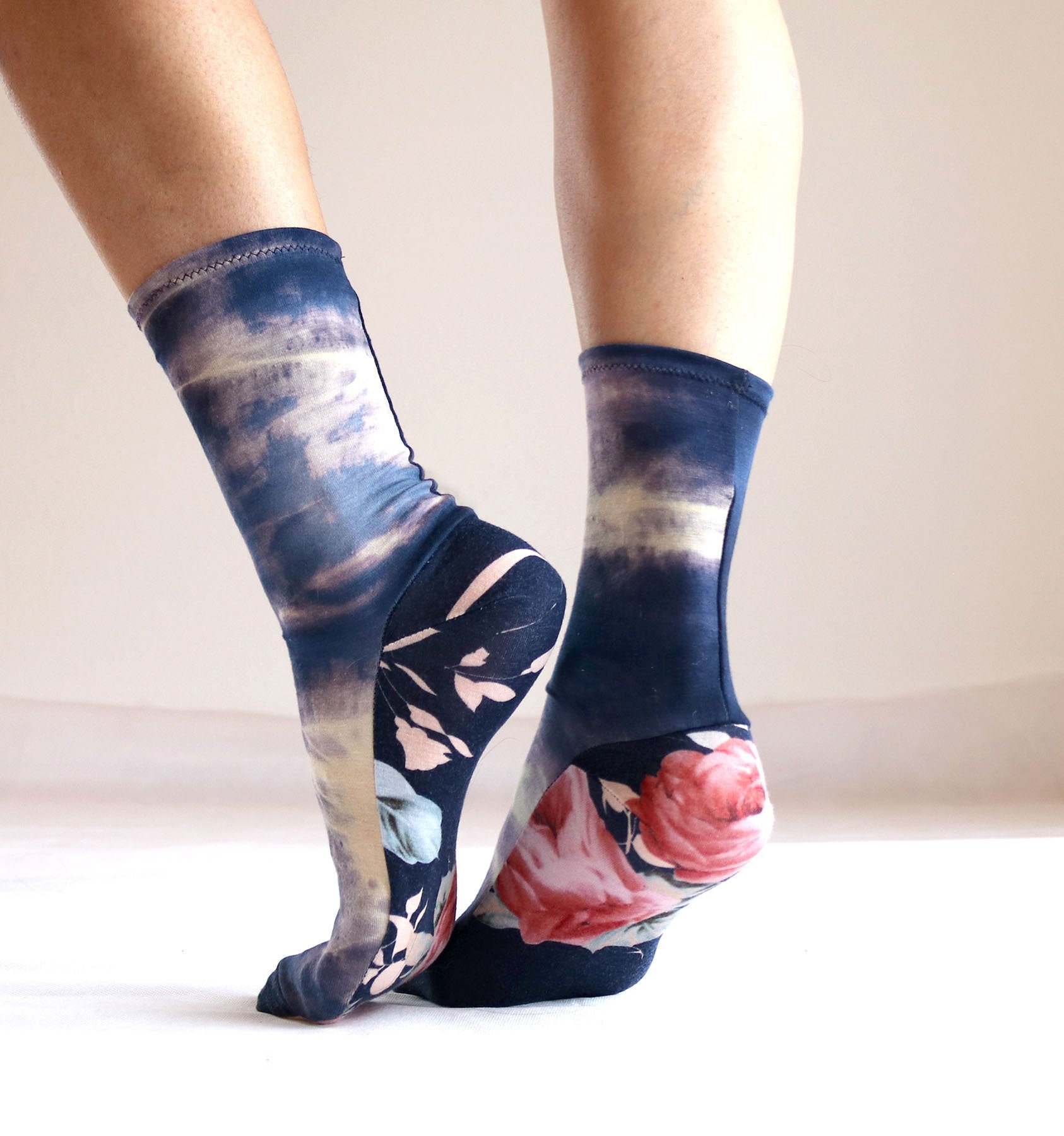 Tie Dye and Floral Modal Socks. Soft Feminine Homemade Ankle | Etsy
