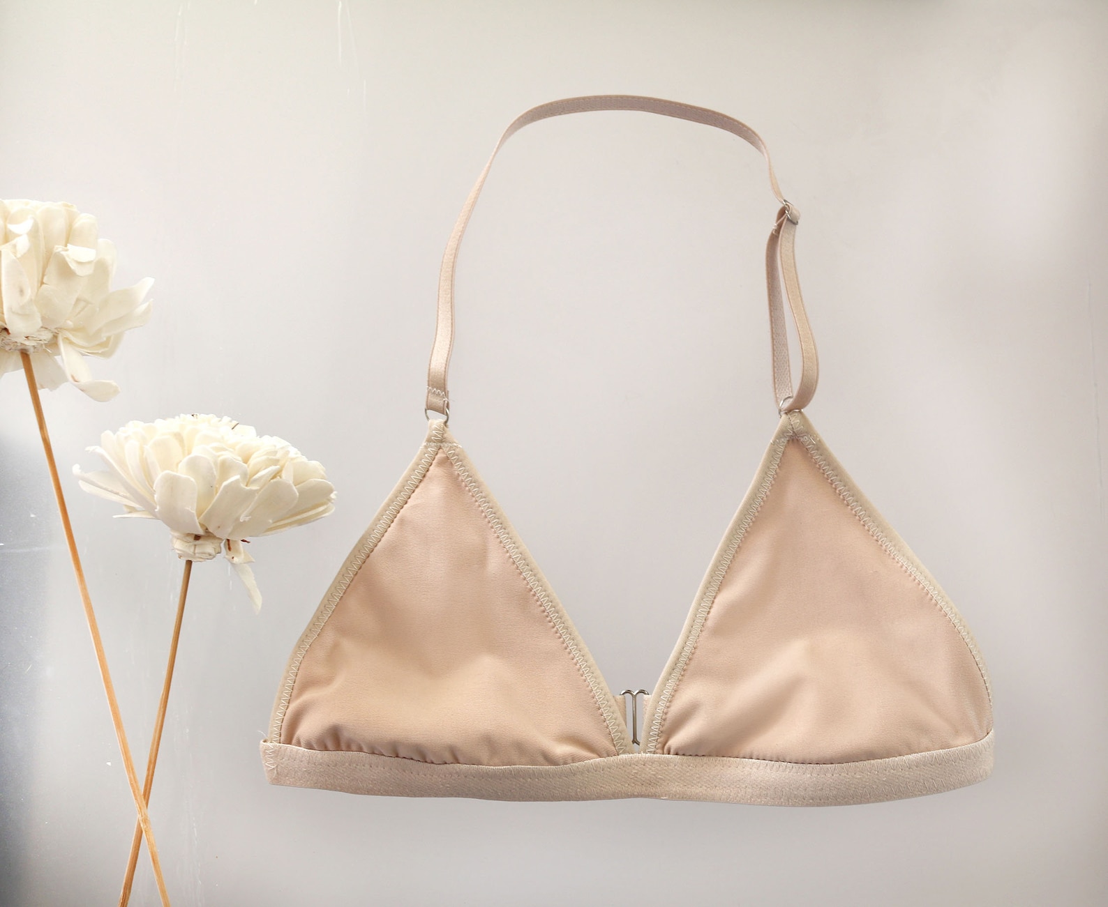 Halter Bralette. Beige Backless Bra. Wireless Open Back Bra. Women's ...