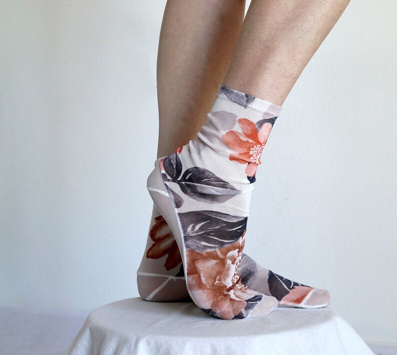 Floral Mesh Socks. Sheer Nylon Socks. Handmade Women's | Etsy