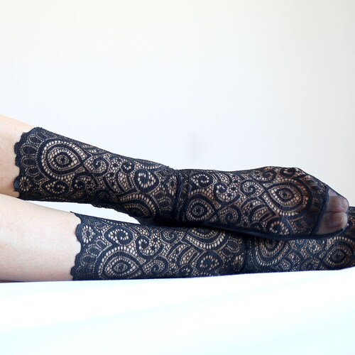 Black Lace Socks. Scalloped Edge Lace and Mesh Socks. Handmade | Etsy