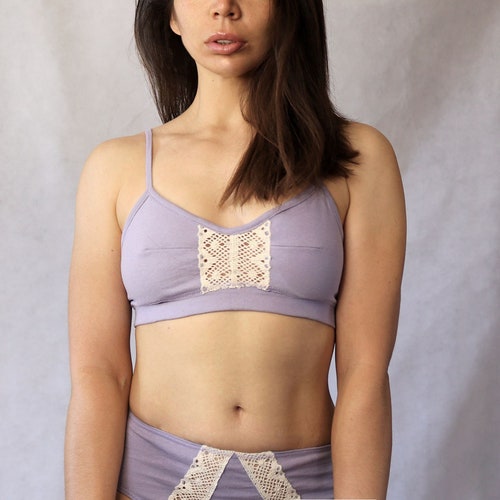 Gray Organic Cotton Bralette Natural Wireless Bra Etsy