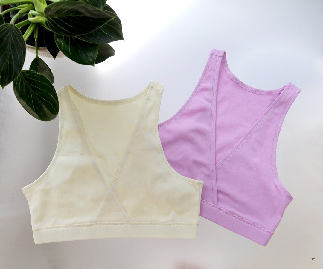 Organic Cotton Bralettes Set Of 2 Lavender And Natural Etsy