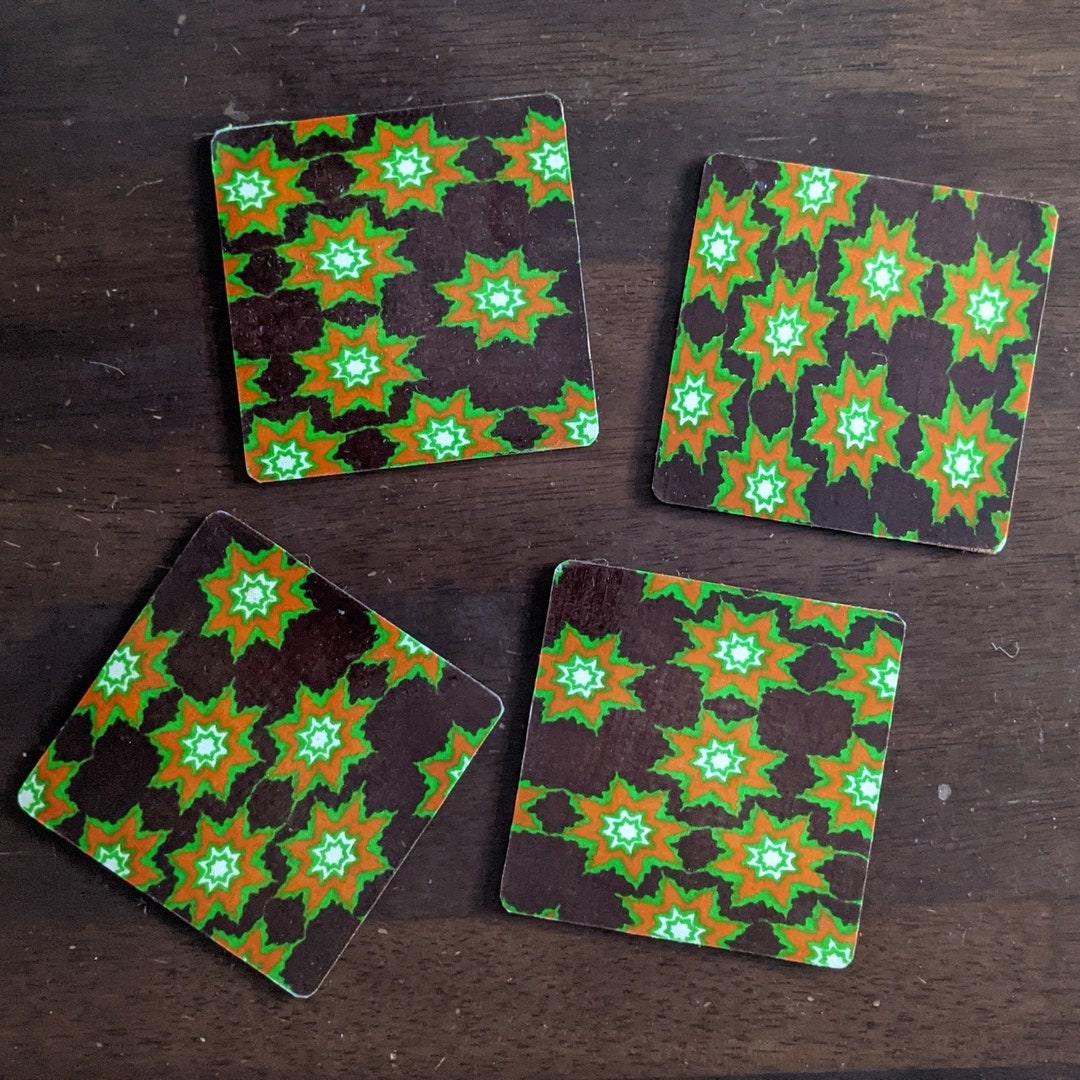 Set of 4 Matching African Coasters, Wipeable Colourful Coaster Set ...