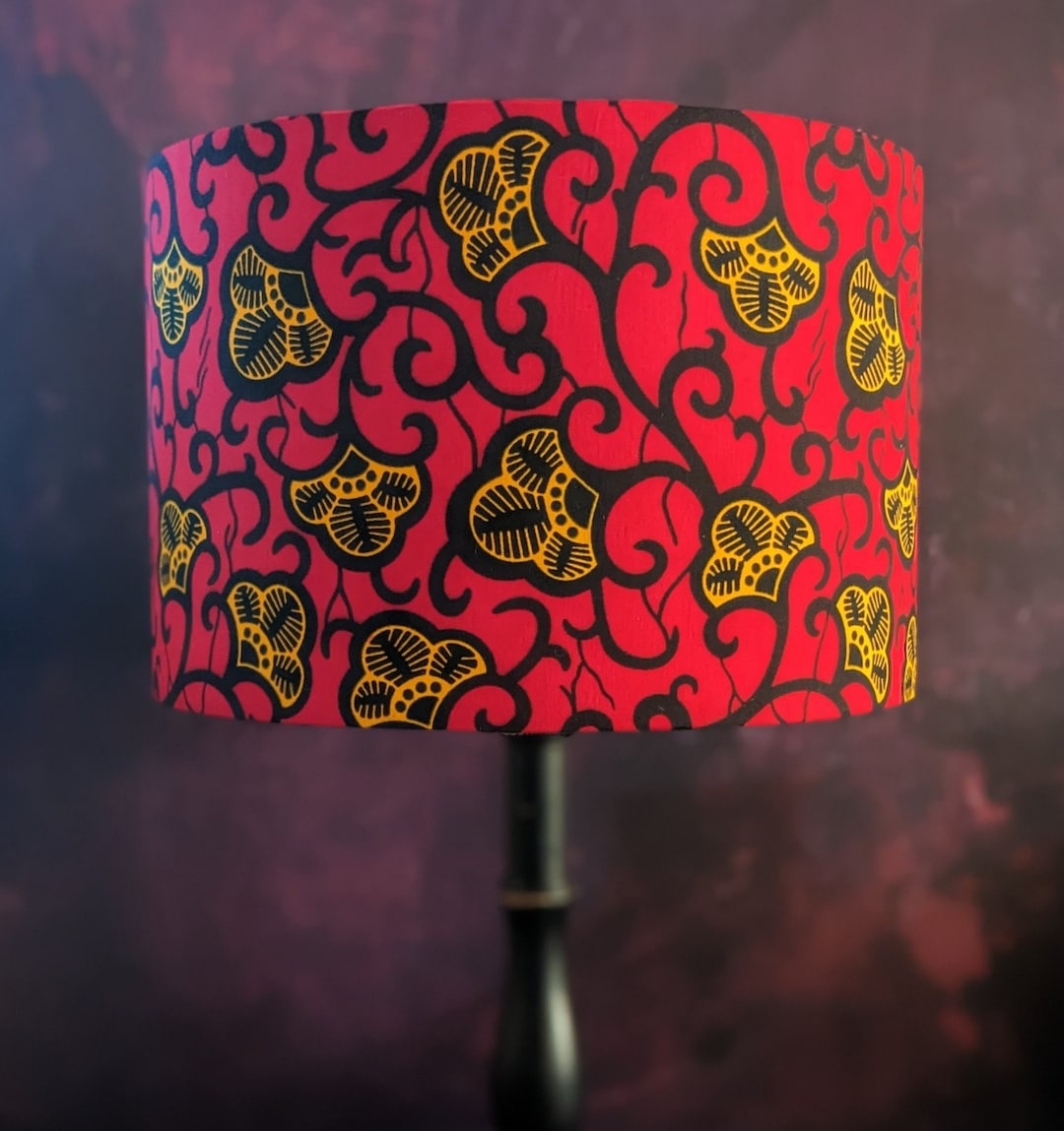 Red Gold Mini Flower African Lampshade, 30cm Drum Lamp Shade for Table ...