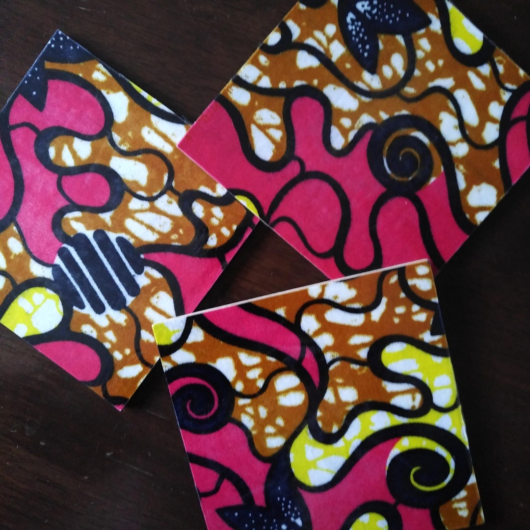 Colourful Pattern African Print Coaster Set of 3, Matching Wipeable ...