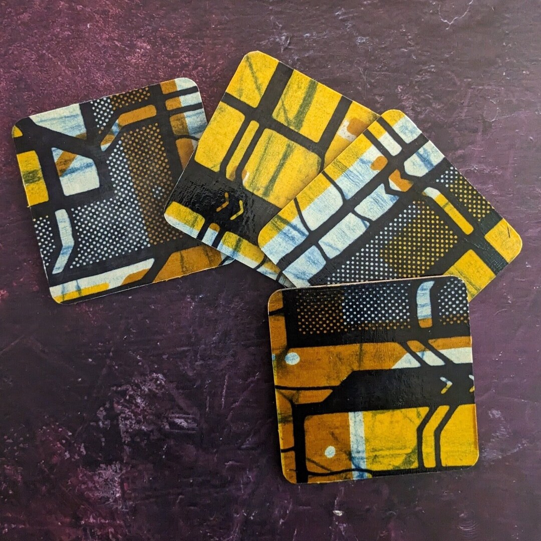 Mid Century Modern Wooden African Coasters Matching Set of 4 Wipeable ...