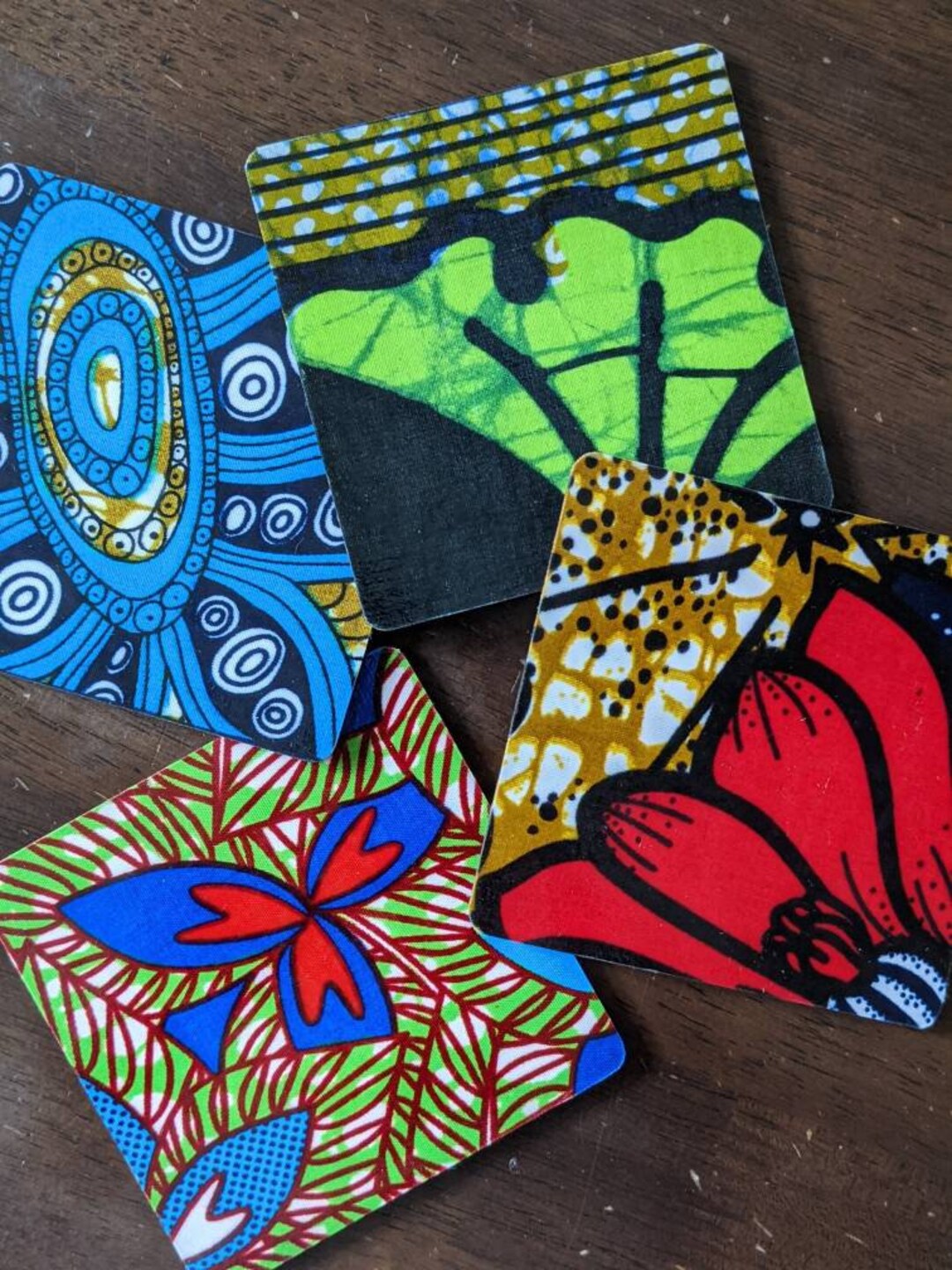 4 X Wooden African Coasters, Random Mixed Set of 4 Wipeable Coasters ...