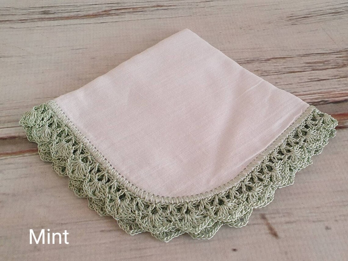 Crochet Edge Burp Cloth Muslin Baby Dribble Cloth White With Royal ...