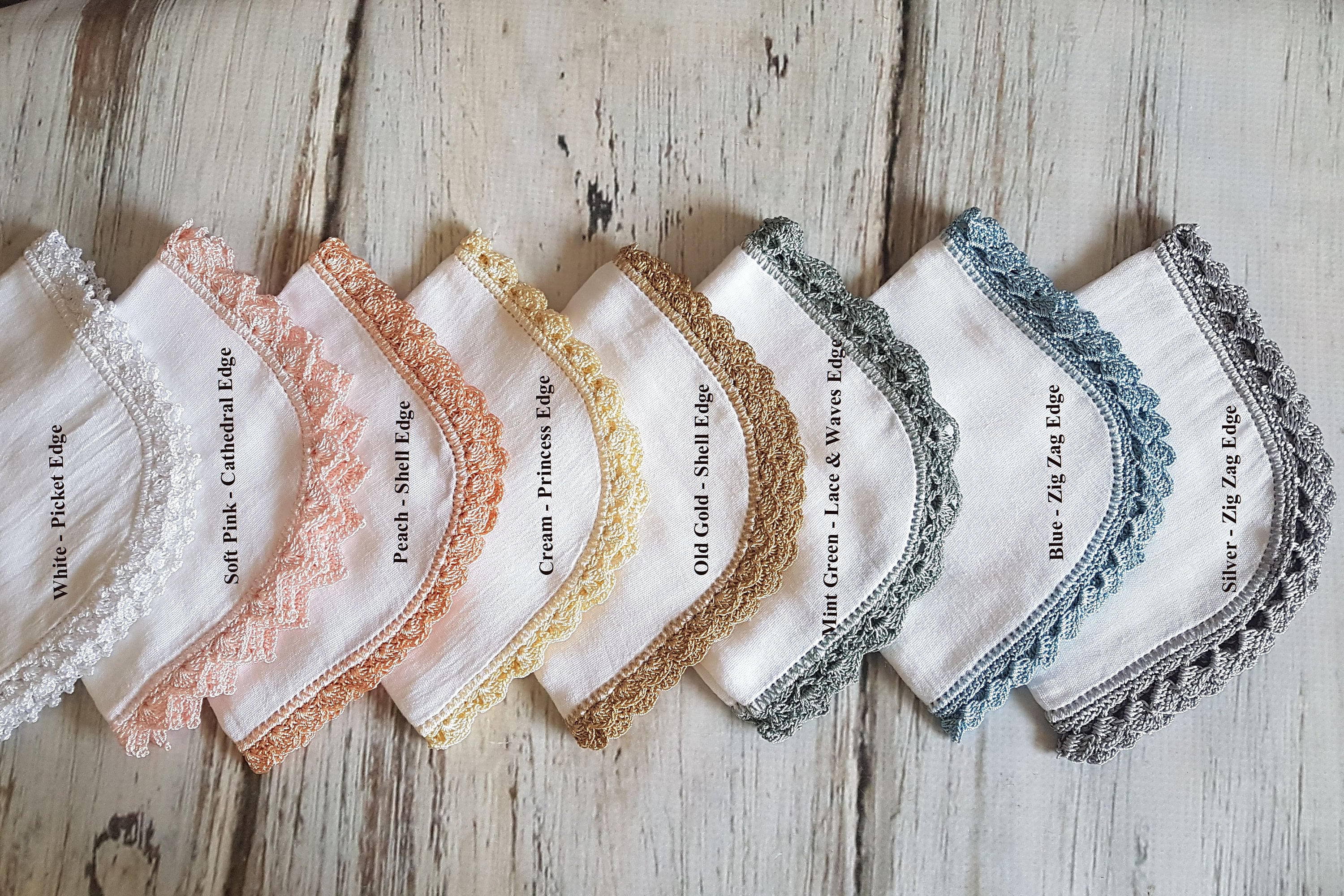 Crochet Edge Burp Cloth - Muslin Baby Dribble Cloth - White With Royal ...