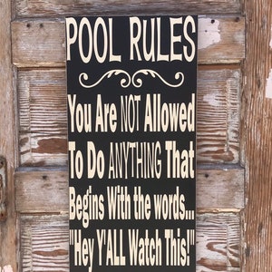 Pool Rules Sign 12 x 24 Wood Sign funny sign | Etsy