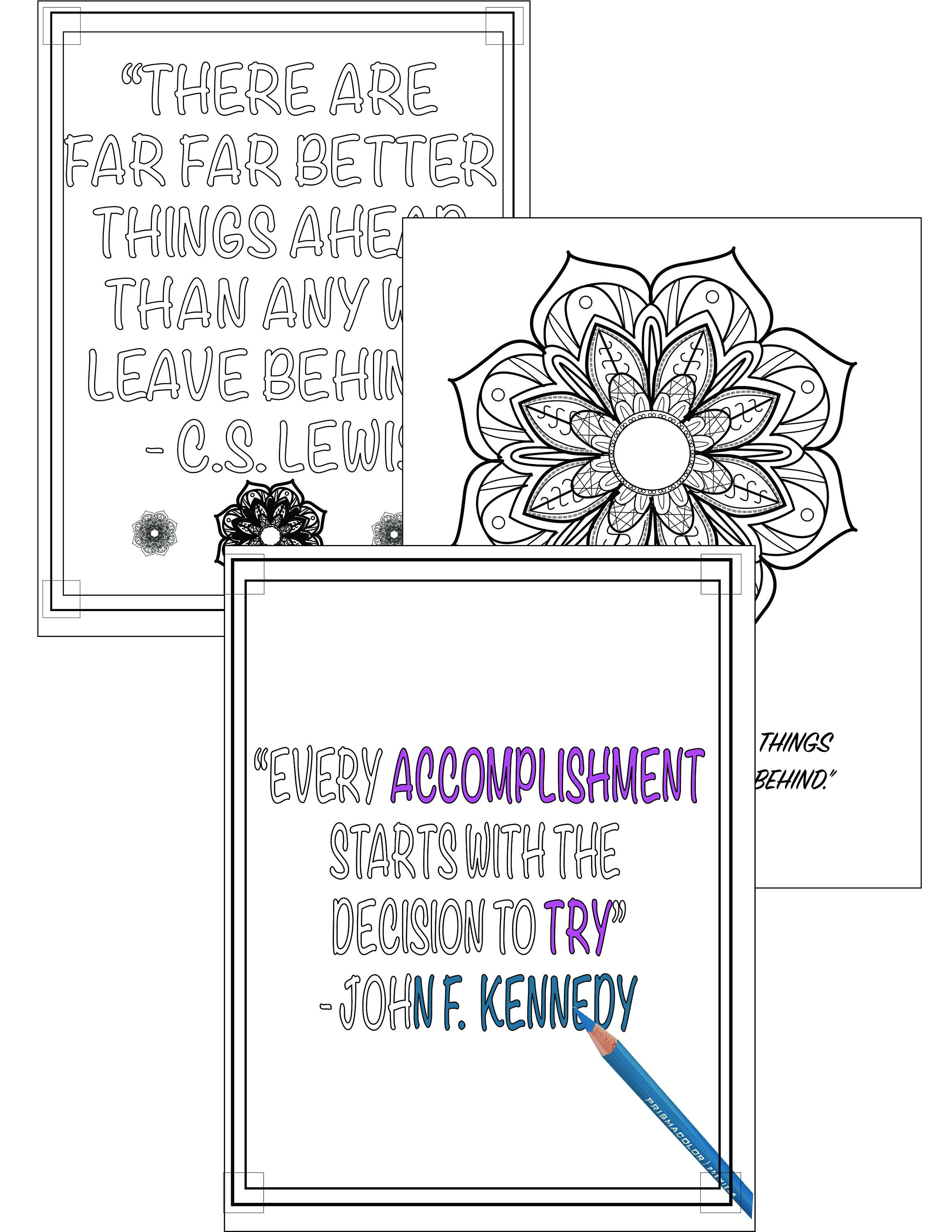 Floral Mandala + Famous Quote Coloring Pages- Instant Download PDF ...