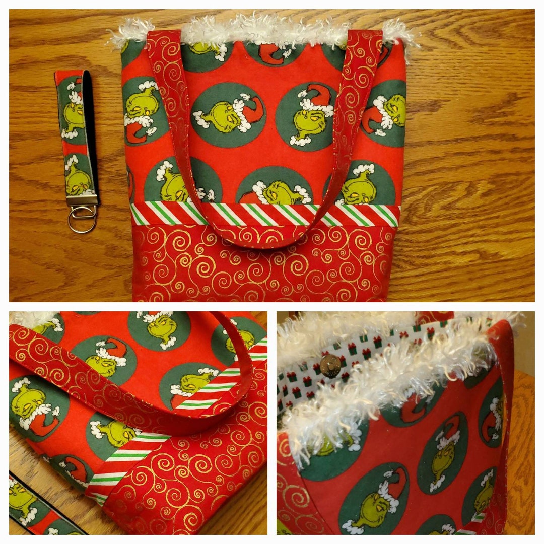Grinch Handbag Purse Shoulder Bag Santa Grinch Fabric & Key - Etsy
