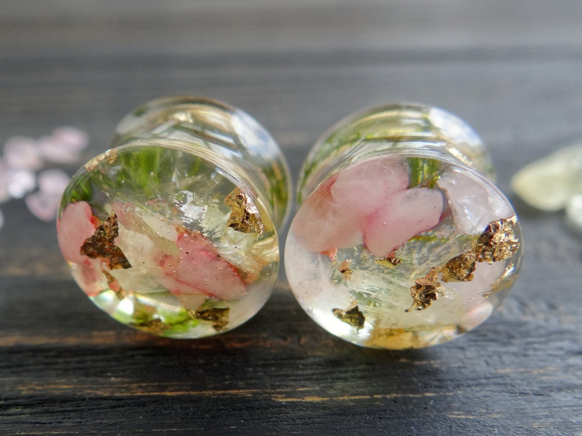 Citrine plugs Rose quartz plugs and gauges Resin plugs 00 | Etsy