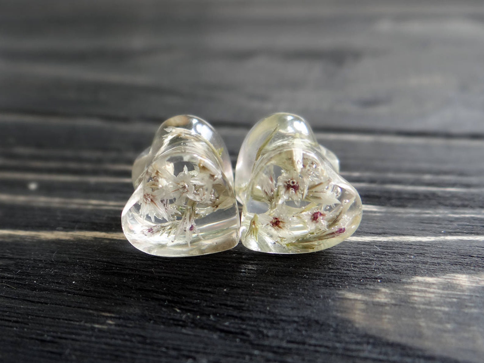 Heart Plugs Wildflower Romantic Wedding Gauge Pressed Flower 0g Tunnel ...